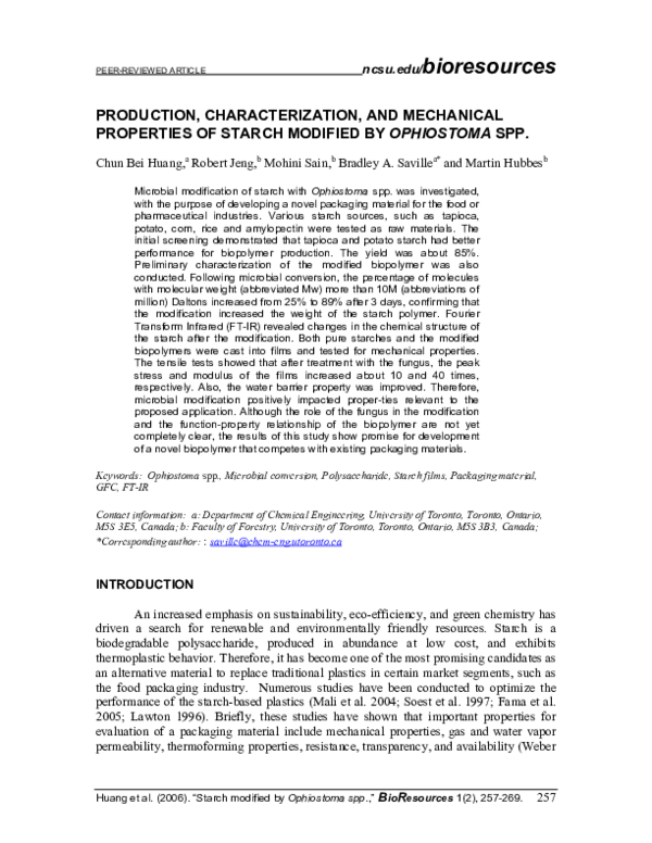 (PDF) Production, characterization, and mechanical properties of starch ...
