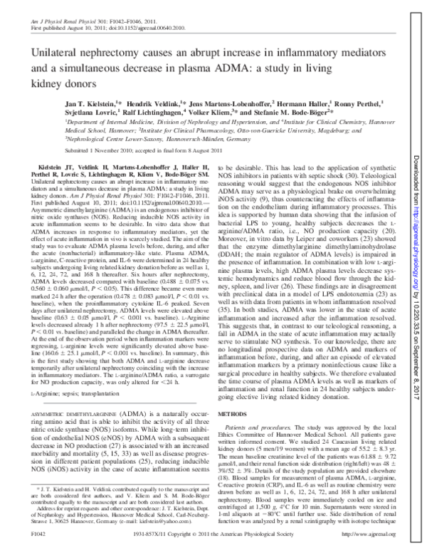 (PDF) Unilateral nephrectomy causes an abrupt increase in inflammatory ...