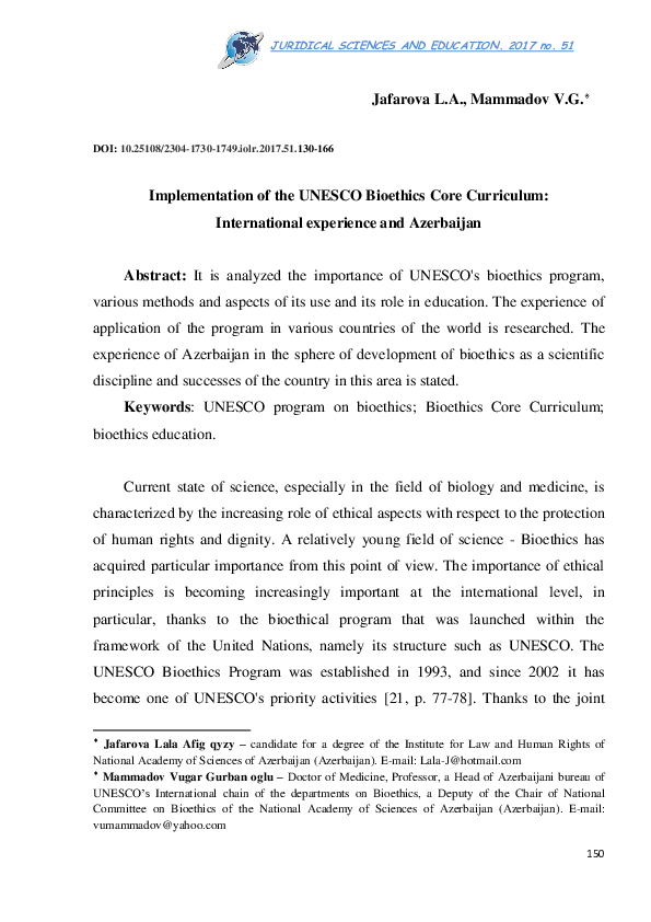 (PDF) Implementation of the UNESCO Bioethics Core Curriculum ...