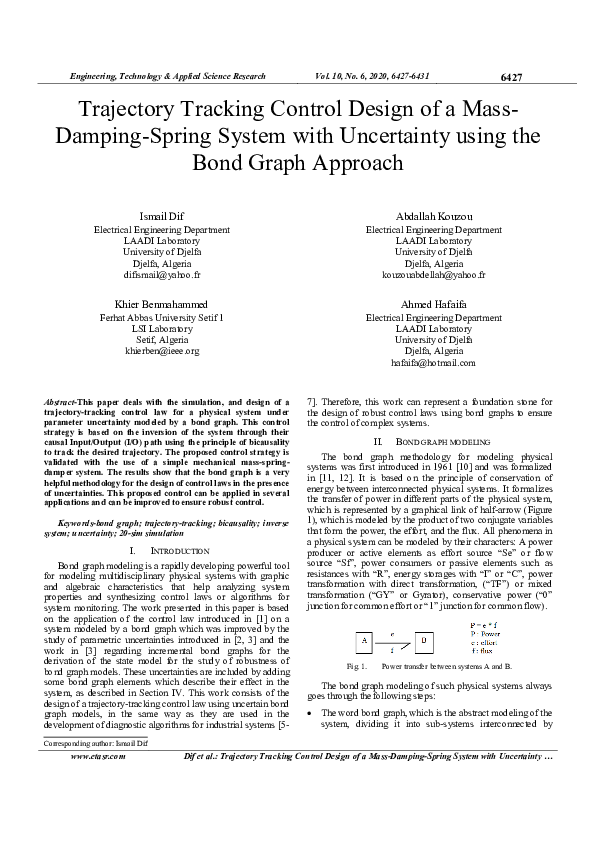 (PDF) Bond Graph Control for Uncertain Mass-Damper Systems (PDF) Bond Graph Control for Uncertain Mass-Damper Systems
