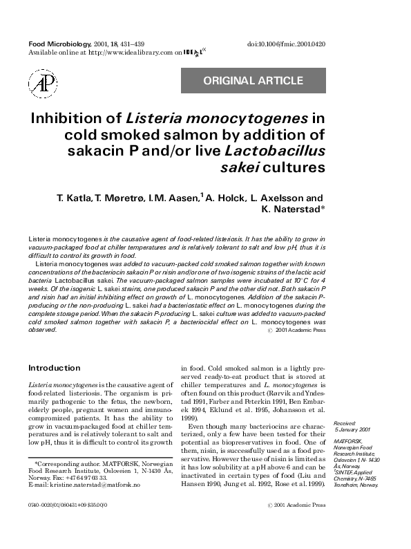 (PDF) Prevalence of Listeria spp. in Seafood Samples and Control of ...