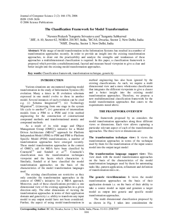 Pdf The Classification Framework For Model Transformation Sangeeta