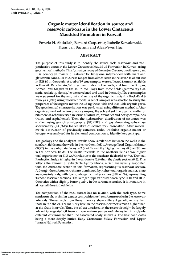 (PDF) Organic matter identification in source and reservoir carbonate in the Lower Cretaceous ...
