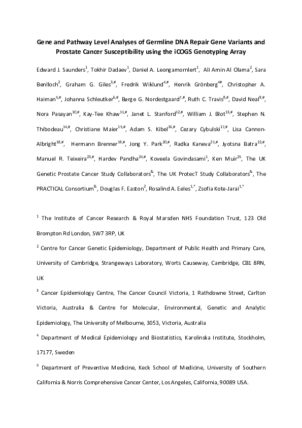 (PDF) Gene and pathway level analyses of germline DNA-repair gene variants and prostate cancer ...