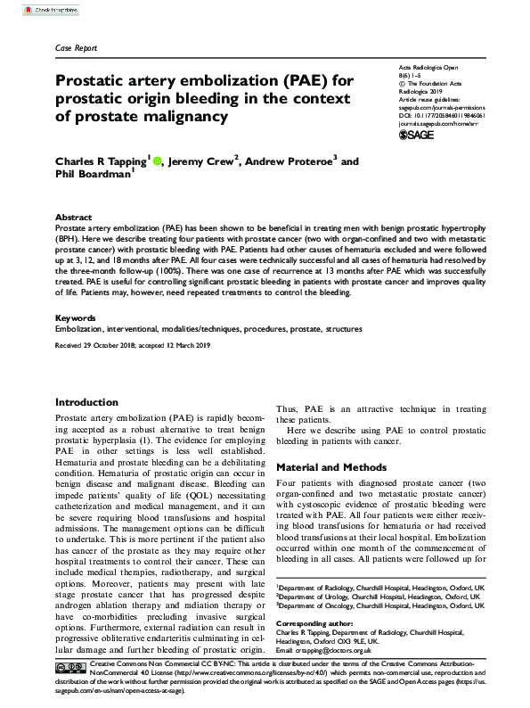 (PDF) Prostatic artery embolization (PAE) for prostatic origin bleeding ...