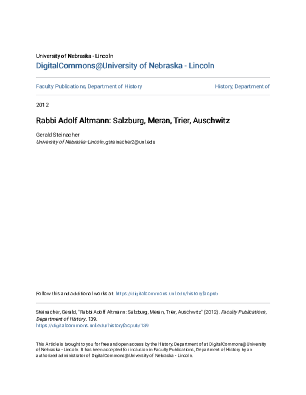 (PDF) Rabbi Adolf Altmann: Salzburg, Meran, Trier, Auschwitz | Gerald ...