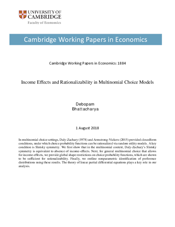 (PDF) Income Effects and Rationalizability in Multinomial Choice Models