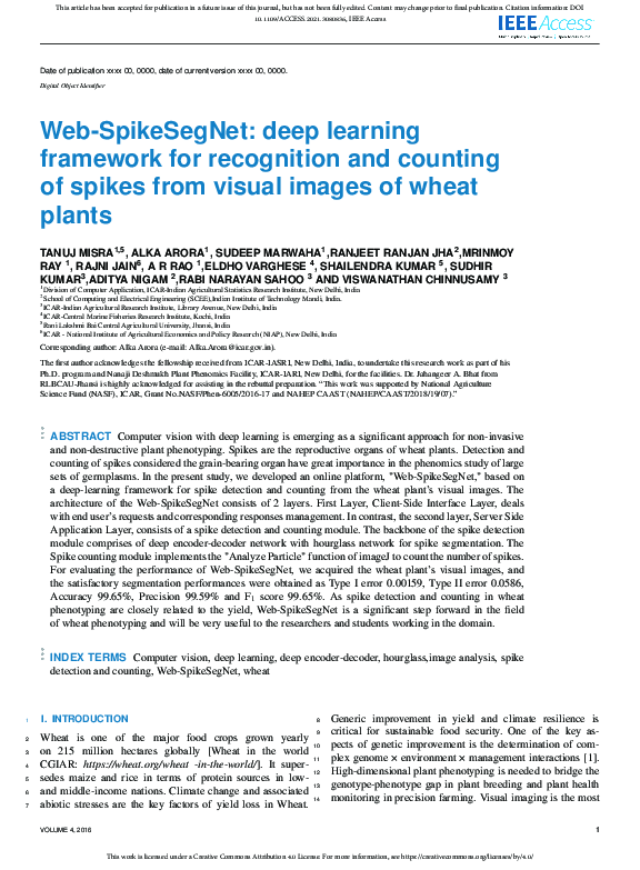 (PDF) Web-SpikeSegNet: deep learning framework for recognition and counting of spikes from ...