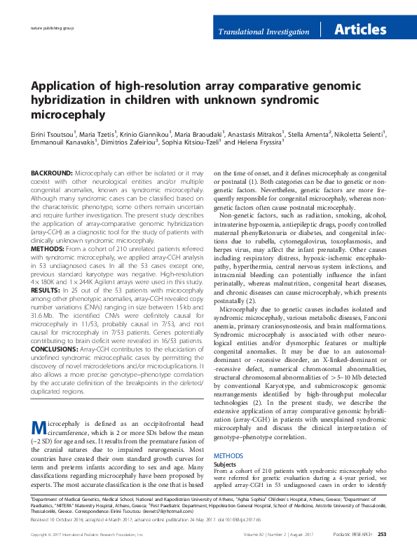 (PDF) Application of high-resolution array comparative genomic hybridization in children with ...