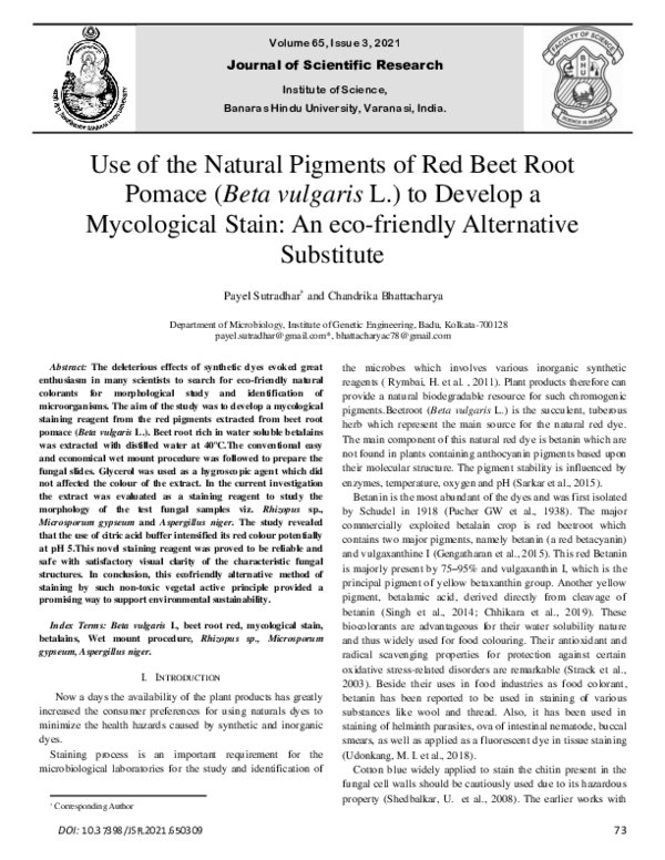 (PDF) Use of the Natural Pigments of Red Beet Root Pomace (Beta ...