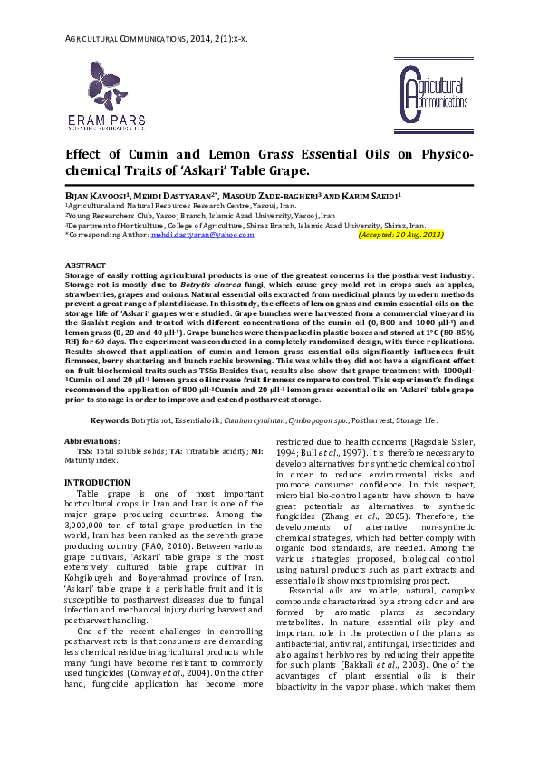 (PDF) Effect of Cumin and Lemon Grass Essential Oils on Physicochemical ...