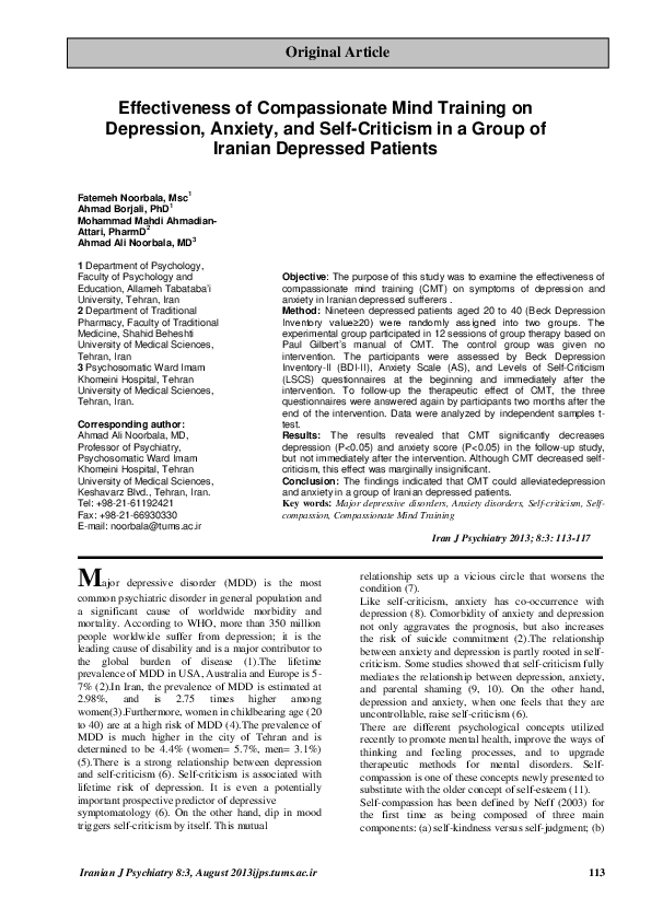 (PDF) Effectiveness of compassionate mind training on depression ...