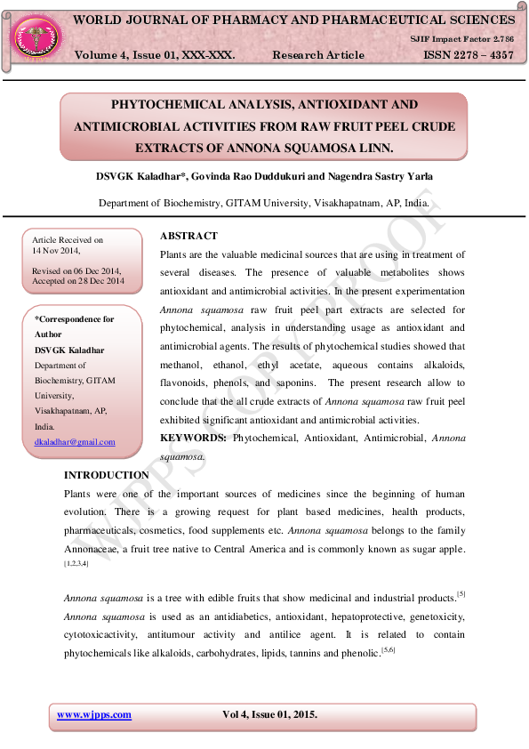 (PDF) Phytochemical Analysis, Antioxidant and Antimicrobial Activities of Raw Fruit Peel Crude ...