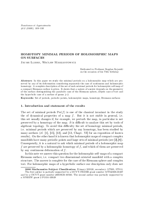 (PDF) Homotopy minimal periods of holomorphic maps on surfaces