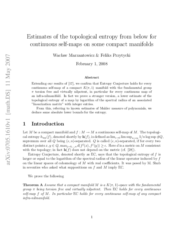 Pdf Estimates Of The Topological Entropy From Below For Continuous Self Maps On Some Compact