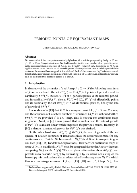 (PDF) Periodic points of equivariant maps