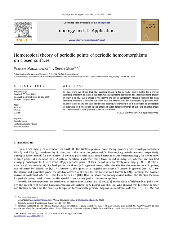 (PDF) Homotopical theory of periodic points of periodic homeomorphisms ...