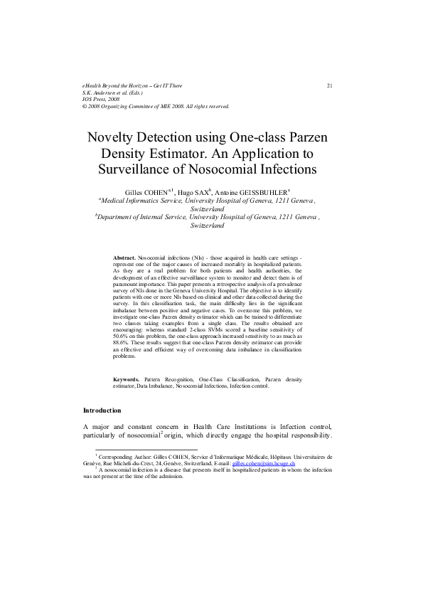 (PDF) Novelty detection using one-class Parzen density estimator. An ...