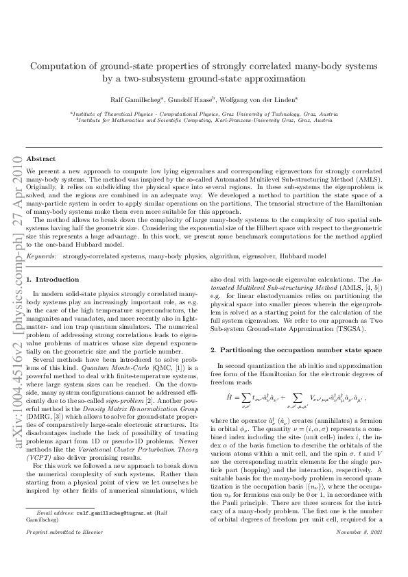 (PDF) Two-Subsystem Method for Many-Body Systems