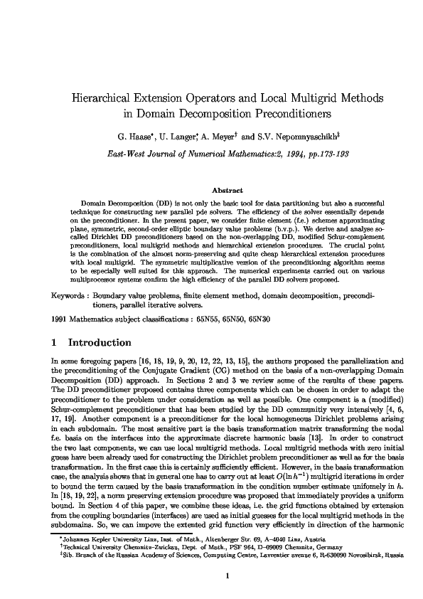 (PDF) Hierarchical Extension Operators and Local Multigrid Methods in Domain Decomposition ...