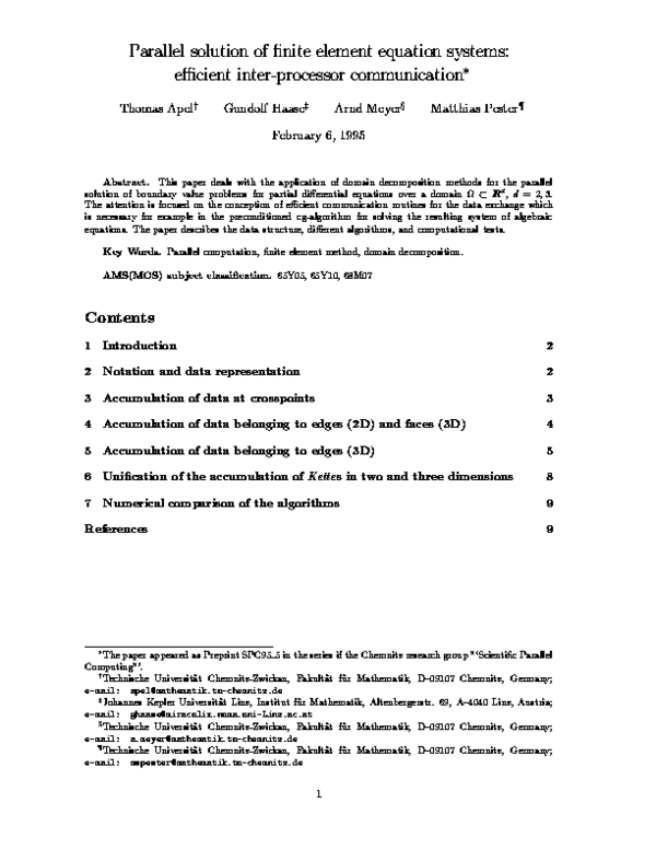 Pdf Parallel Solution Of Finite Element Equation Systems Efficient Inter Processor Communication
