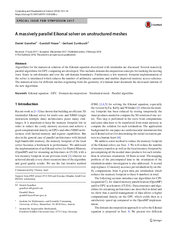 (PDF) A massively parallel Eikonal solver on unstructured meshes