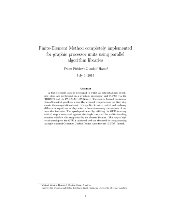 (PDF) Finite element method completely implemented for graphic processor units using parallel ...