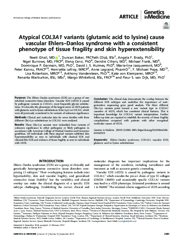 (PDF) Ehlers-Danlos syndrome type IV with gastric adenocarcinoma ...