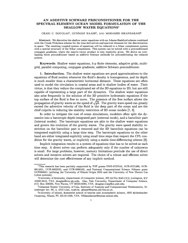 (PDF) An Additive Schwarz Preconditioner For The Spectral Element Ocean Model Formulation Of The ...