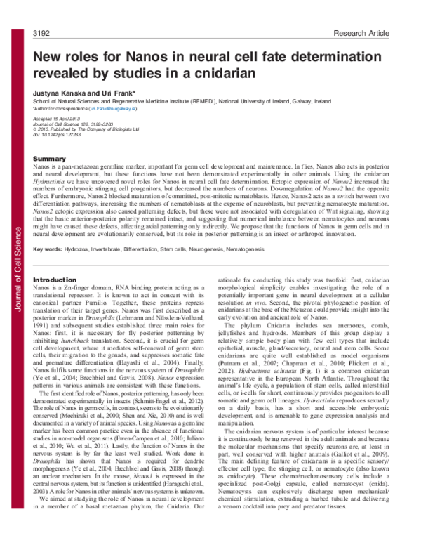 (PDF) New roles for Nanos in neural cell fate determination revealed by ...