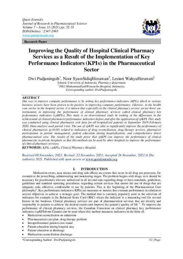 (PDF) Improving the Quality of Hospital Clinical Pharmacy Services as a ...