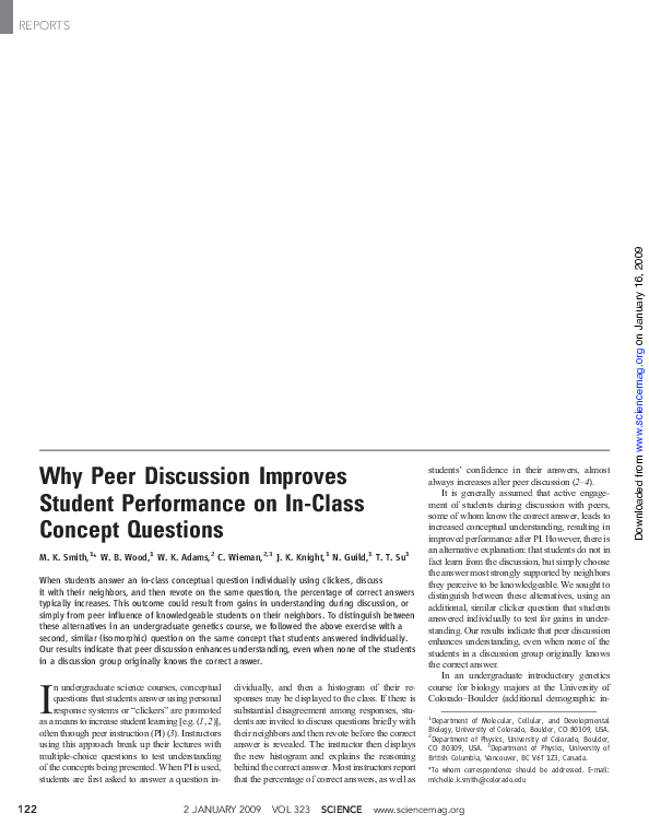 (PDF) Why Peer Discussion Improves Student Performance on In-Class ...