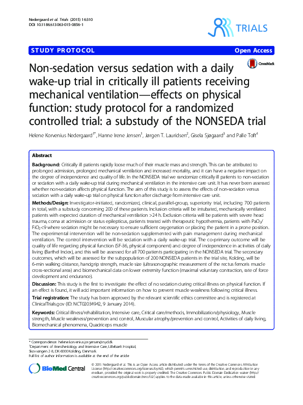 (PDF) Non-sedation versus sedation with a daily wake-up trial in ...