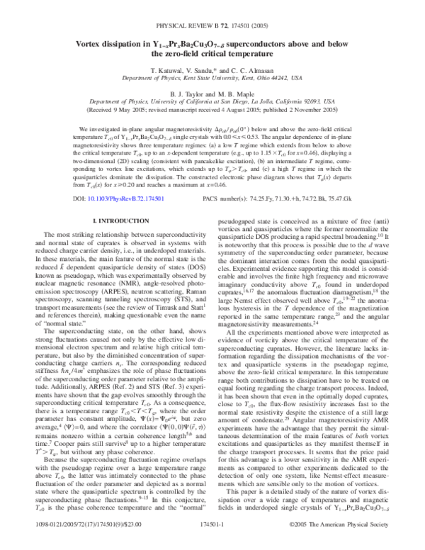 Vortex dissipation in Y1−xPrxBa2Cu3O7−δ superconductors above and below ...