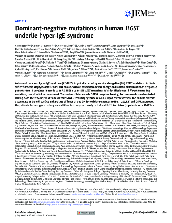 (PDF) Dominant-negative mutations in human IL6ST underlie hyper-IgE ...