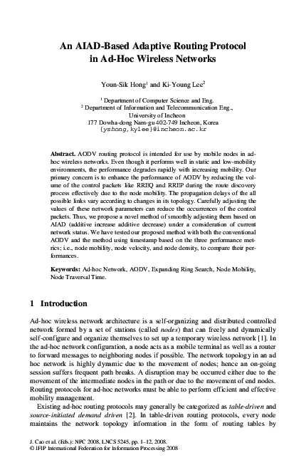 Pdf An Aiad Based Adaptive Routing Protocol In Ad Hoc Wireless Networks