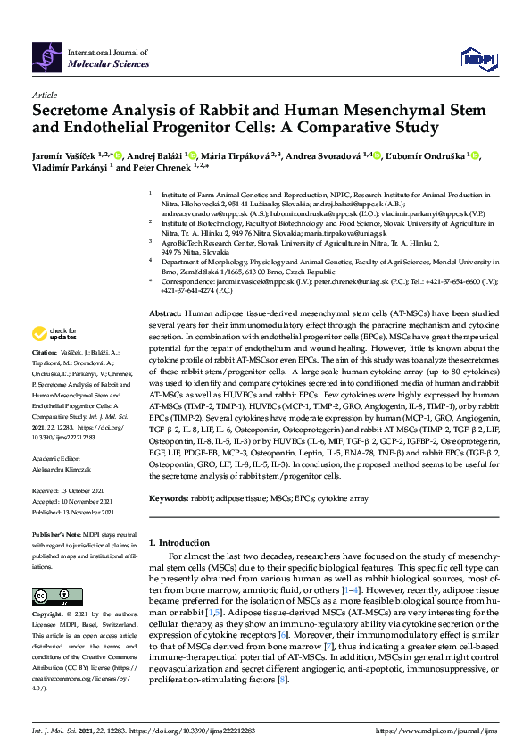 (PDF) Secretome Analysis of Rabbit and Human Mesenchymal Stem and Endothelial Progenitor Cells ...