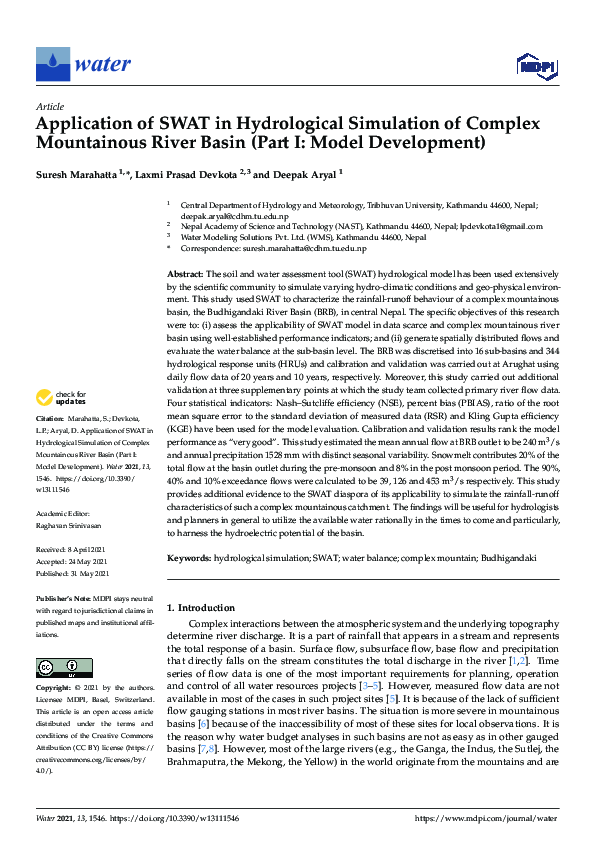 (PDF) Application of SWAT in Hydrological Simulation of Complex ...