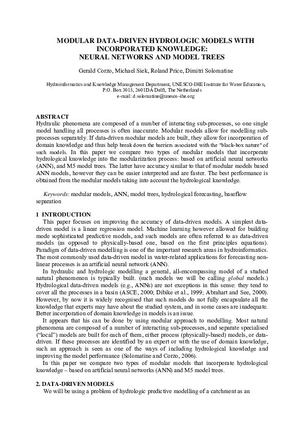 (PDF) Modular data-driven hydrologic models with incorporated knowledge: neural networks and ...