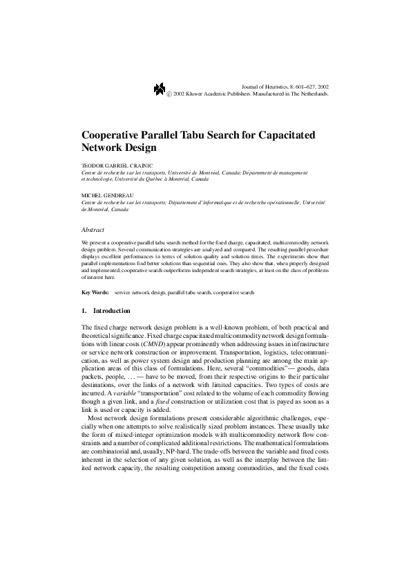 (PDF) Cooperative Parallel Tabu Search for Capacitated Network Design