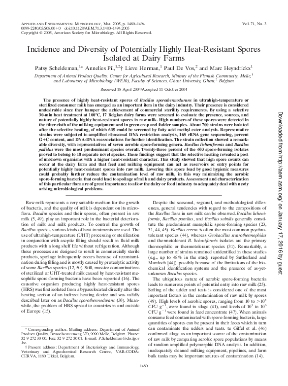 (PDF) Incidence and Diversity of Potentially Highly Heat-Resistant ...