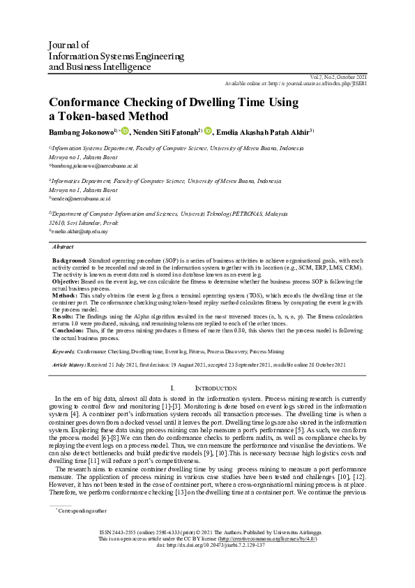 Pdf Conformance Checking Of Dwelling Time Using A Token Based Method