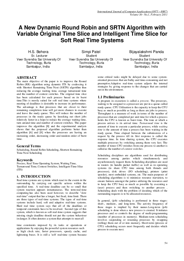 Pdf A New Dynamic Round Robin And Srtn Algorithm With Variable Original Time Slice And