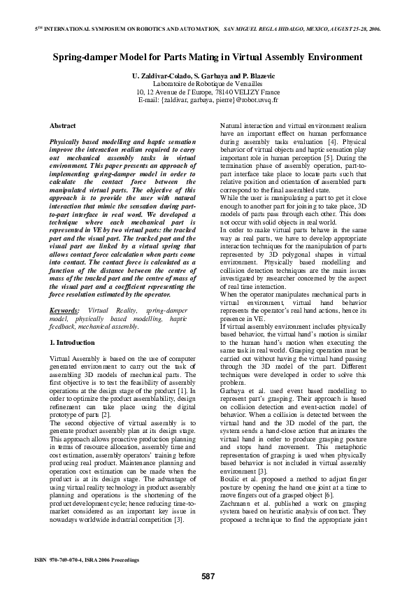 (PDF) Spring- damper Model for Parts Mating in Virtual Assembly Environment