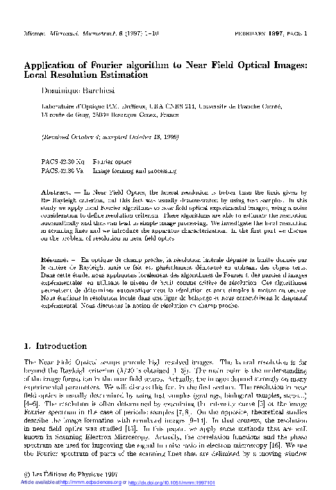 (PDF) Application of Fourier algorithm to near field optical images ...
