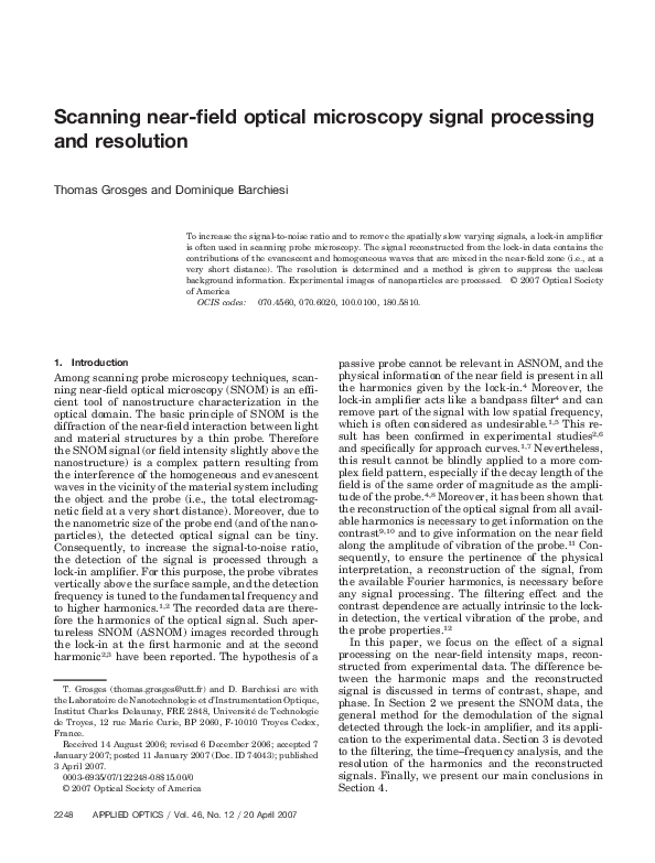 (PDF) Scanning near-field optical microscopy signal processing and ...