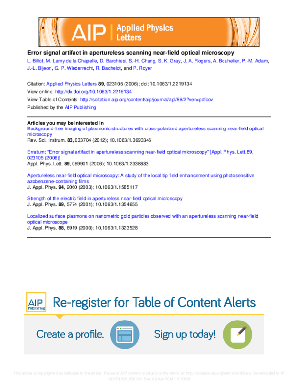 (PDF) Error signal artifact in apertureless scanning near-field optical ...