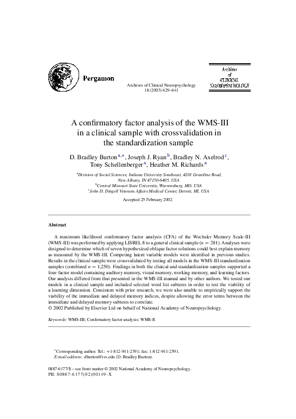 (PDF) A confirmatory factor analysis of the WMS-III in a clinical ...