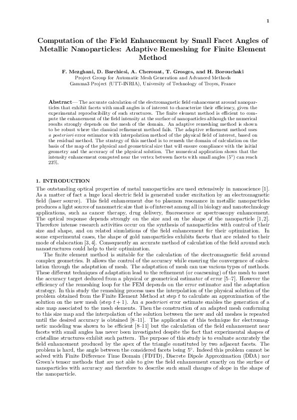 (PDF) Computation of the Field Enhancement by Small Facet Angles of Metallic Nanoparticles ...