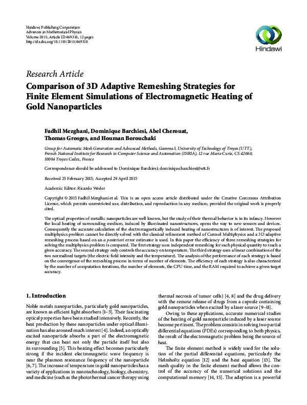 (PDF) 3D Remeshing Strategies for Nanoparticle Heating
